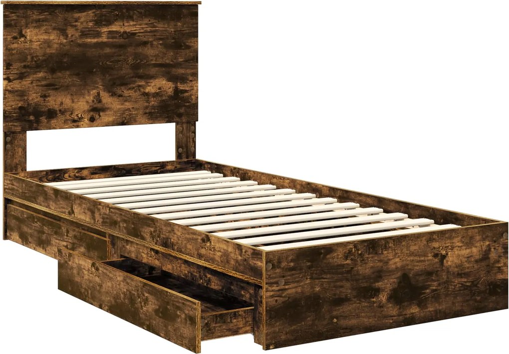 Postel s úložným prostorem se zásuvkou Kouřový dub 90 x 190 cm 3409591