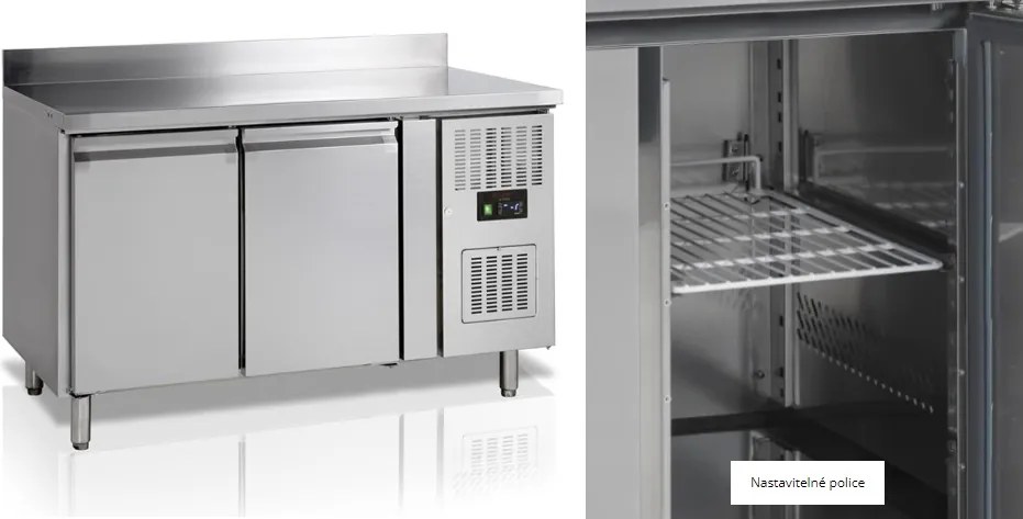 Tefcold GC 72 Chladicí stůl nerez 2 dveřový, šířka 136 cm, včetně pracovní desky (16438) – Servis ČR