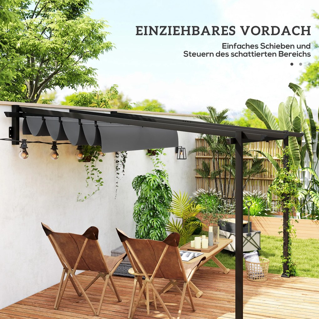 Outsunny střešní pergola na terasu cca 3x3m střecha na terasu, zahradní pavilon z hliníku, montáž na stěnu, zahradní pavilon s nastavitelnou střechou…