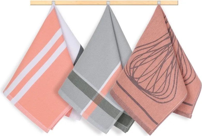 Bellatex Kuchyňské utěrky sada 3 kusů 50x70 cm Geometrie Oranžová,Šedá