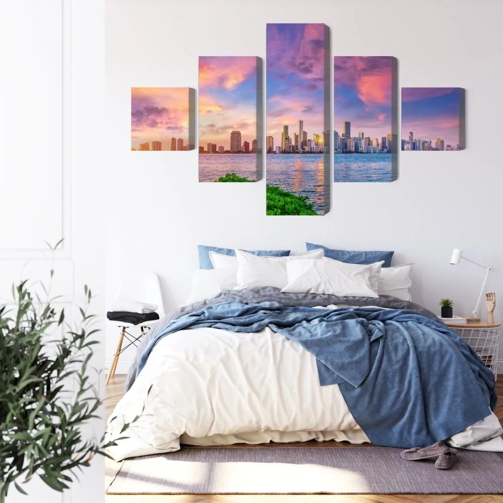 Vícedílný obraz Panorama Miami Při Západu Slunce Nedostatek Nedostatek Plátno Canvas 200x120