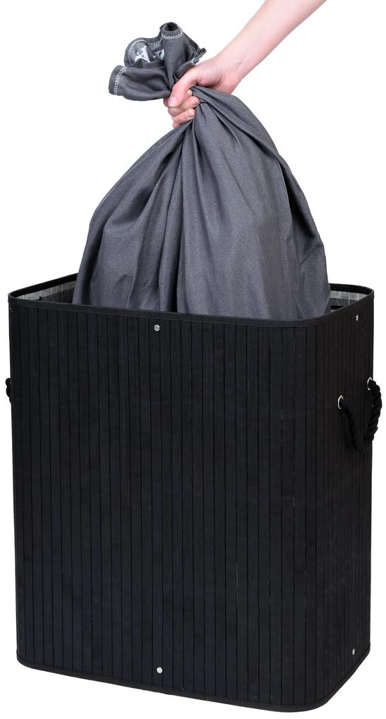 ViaDomo Via Domo - Bambusový koš na prádlo Splendido, 2-komorový - černá - 50x63x32 cm
