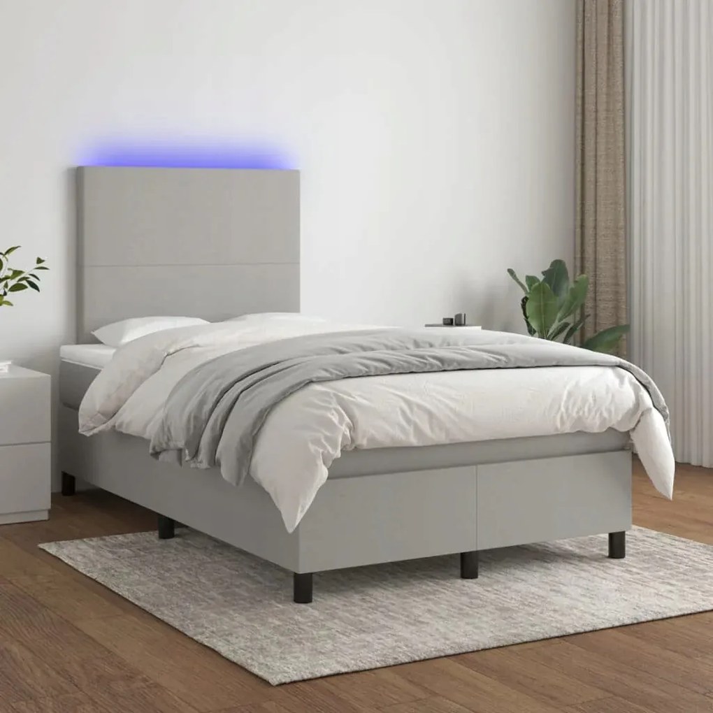 Box Spring Postel S Matrací A Led Textil Světle Šedá Hladký design 120 x