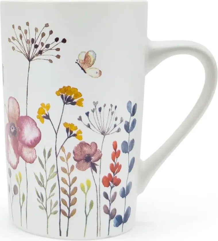 Porcelánový hrnek Růžová louka, 300 ml – pastelový luční motiv v růžových tónech, matný povrch