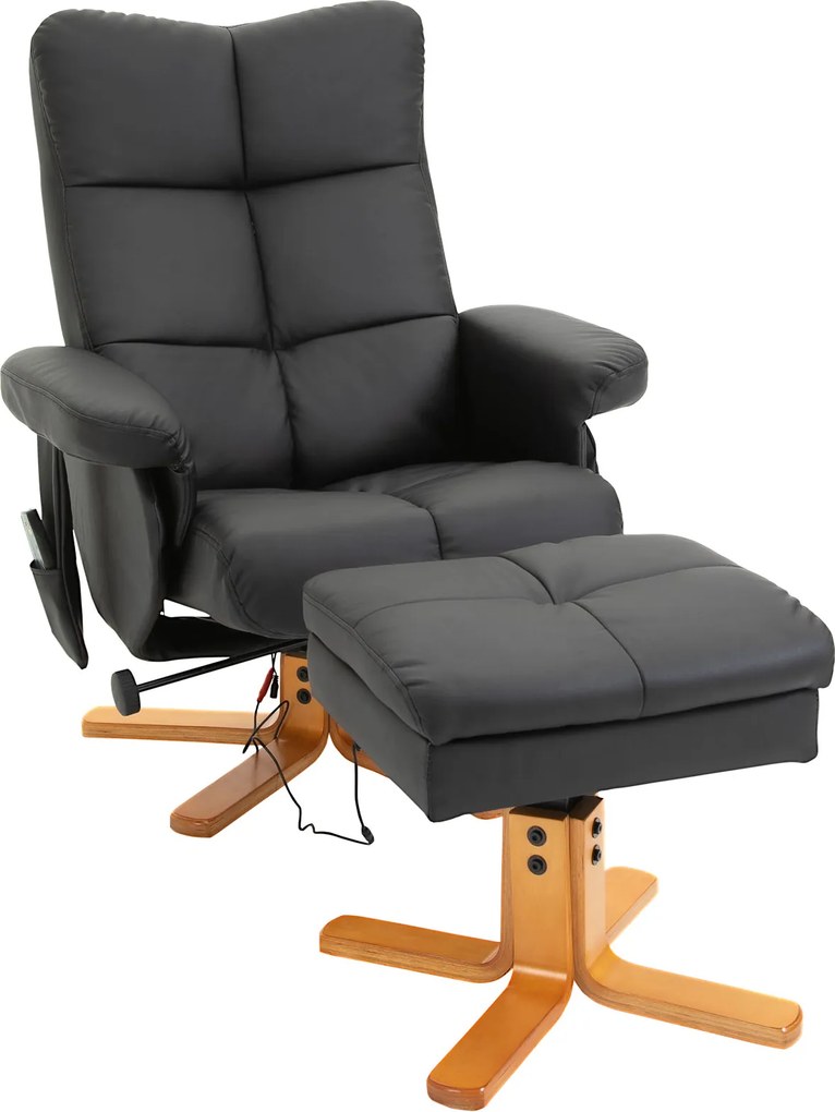 HOMCOM Relaxační křeslo Masážní křeslo s podnožkou a úložným prostorem 145° náklon Televizní křeslo s masážní funkcí Polyester Černá 80 x 86 x 99 cm …