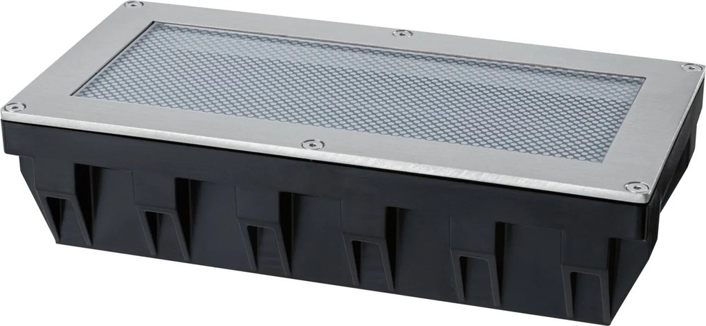 P 95744 Solární LED zemní svítidlo Sorea soumrakový senzor IP67 hranaté 200x100mm 3000K 0,3W 3,7V kov kartáčovaný ABS/polykarbonát/ocel - PAULMANN