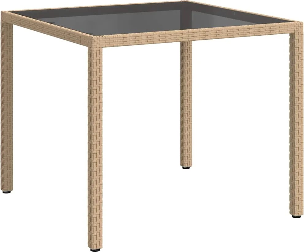 Zahradní stůl 90 x 90 x 75 cm tvrzené sklo a polyratan béžový 316703