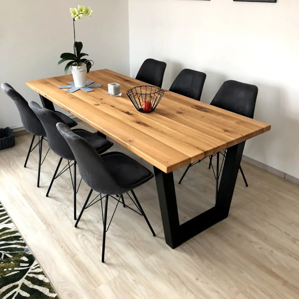 KULHÁNEK Masivní jídelní stůl s rovnou hranou a kovovou podnoží Velikost desky: 150x80 cm, Odstín podnože: antracit - RAL 7016