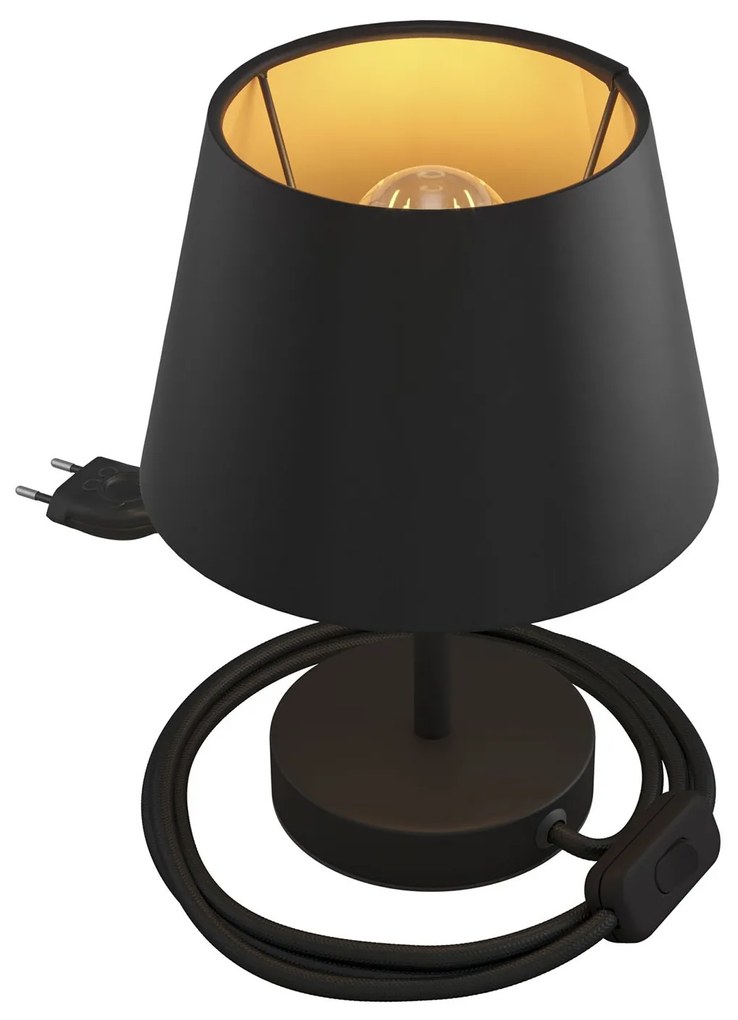 creative cables Alzaluce se stínidlem Impero, kovová stolní lampa se zástrčkou, kabelem a vypínačem Velikost: 15 cm, Barva: Matná měď-světlá juta