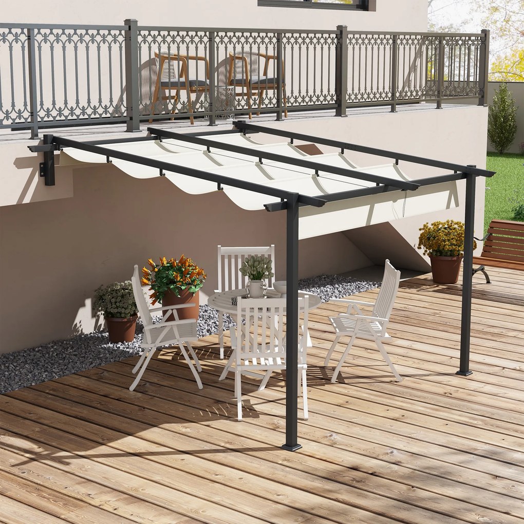 Outsunny Zastřešení terasy přibližně 3x3m, zahradní altán z hliníku, nástěnný zahradní altán s nastavitelnou střechou, sluneční ochrana pro zahradní …