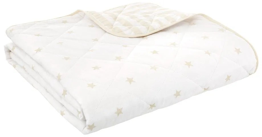 Bílý/béžový bavlněný prošívaný dětský přehoz 135x190 cm Mini Star & Stripes – Bianca