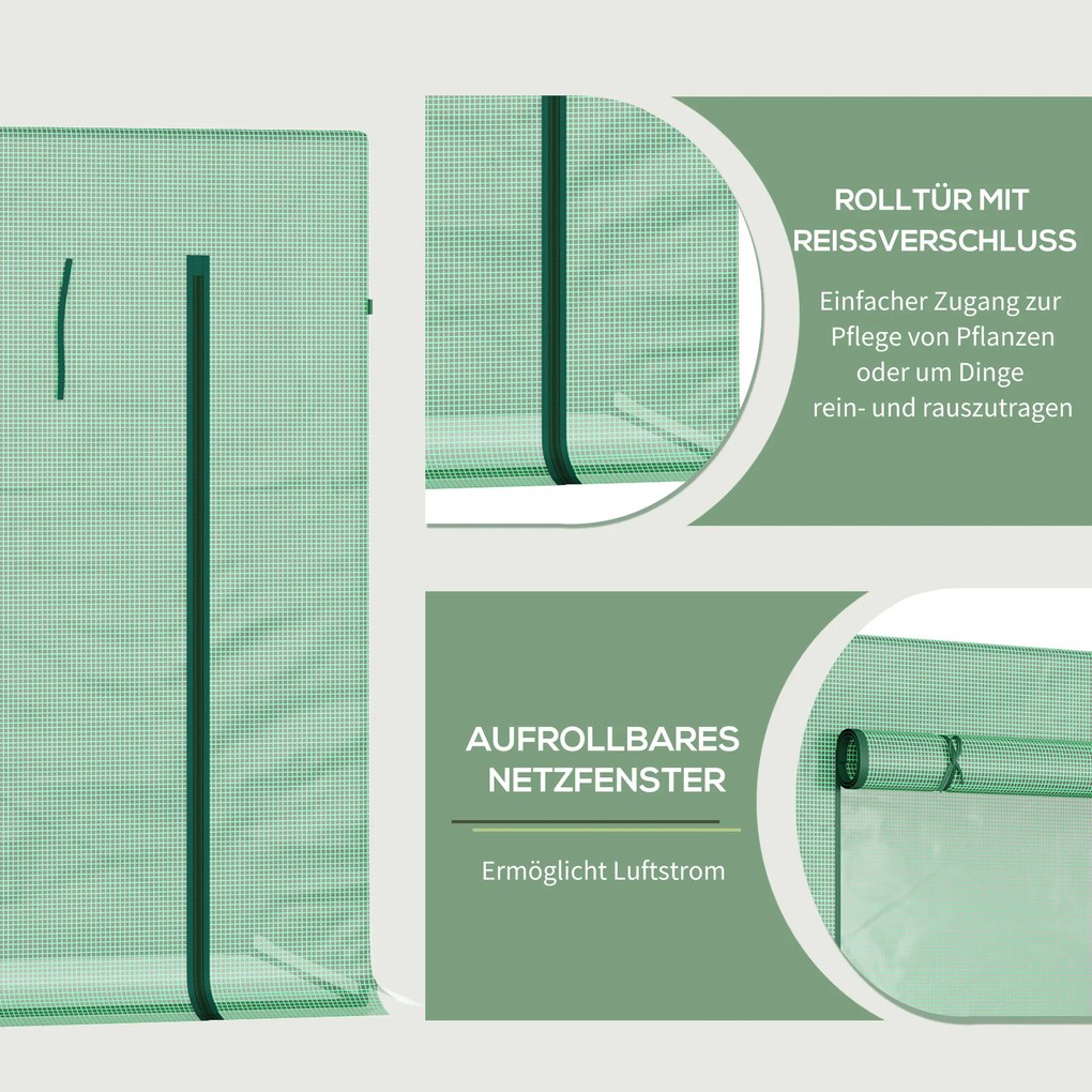 Outsunny Skleník Outsunny, 200 x 76 x 168 cm, fóliový skleník s rolovacími dveřmi, skleník, domek na rajčata s bočním oknem, PE síťová fólie, zimní s…