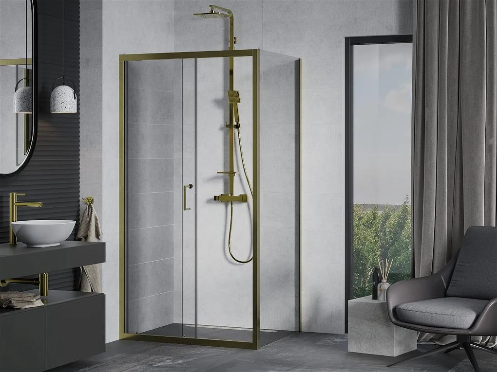 Mexen Apia sprchový kout s posuvnými dveřmi 100 (dveře) x 70 (stěna) cm, 5mm čiré sklo, zlatý profil, 840-100-070-50-00