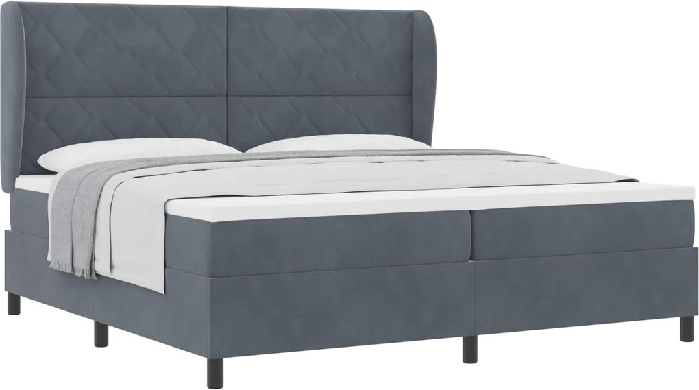 Postel s boxspringem s čelo Tmavě šedá 200 x 200 cm samet 3341001