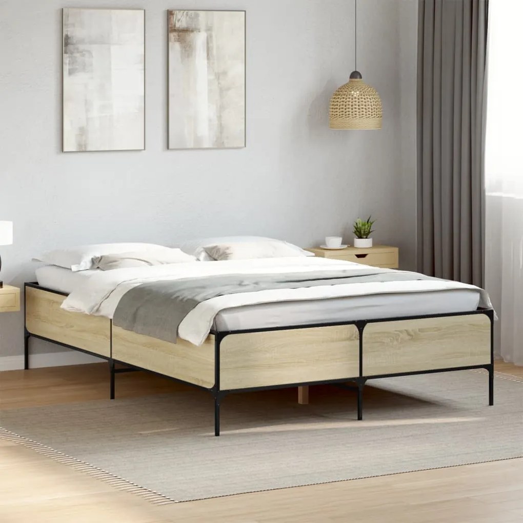 Rám postele dub sonoma 135 x 190 cm kompozitní dřevo a kov 3279813