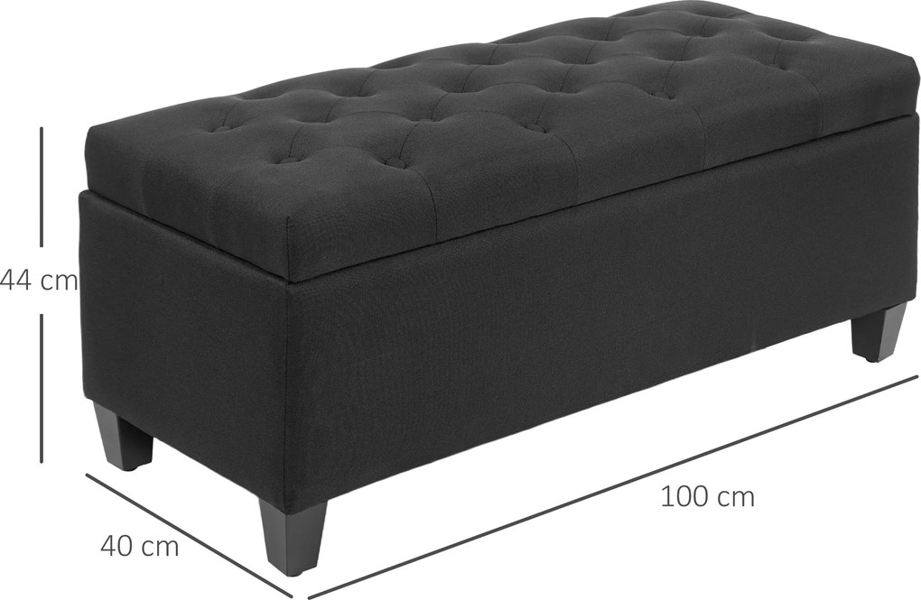 HOMCOM lavice čalouněná lavice s úložným prostorem truhla lavice předsíň ložnice obývací pokoj plátno-podobný polyester kaučukovník černá 100 x 40 x …