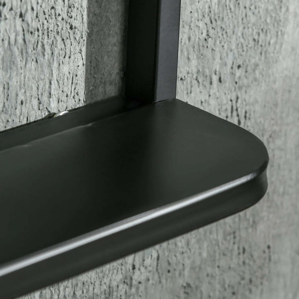 HOMCOM Nástěnné zrcadlo s policí 70x50cm moderní elegantní obdélníkové černé do obývacího pokoje a předsíně