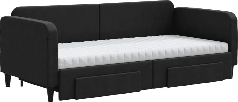 Válenda s přistýlkou a zásuvkami černá 90 x 190 cm textil 3196882