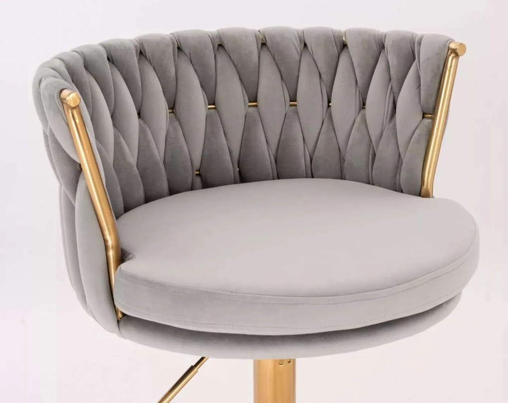 LuxuryForm DESIGN Barová židle LYON VELUR na zlaté kulaté podstavě - světle šedá
