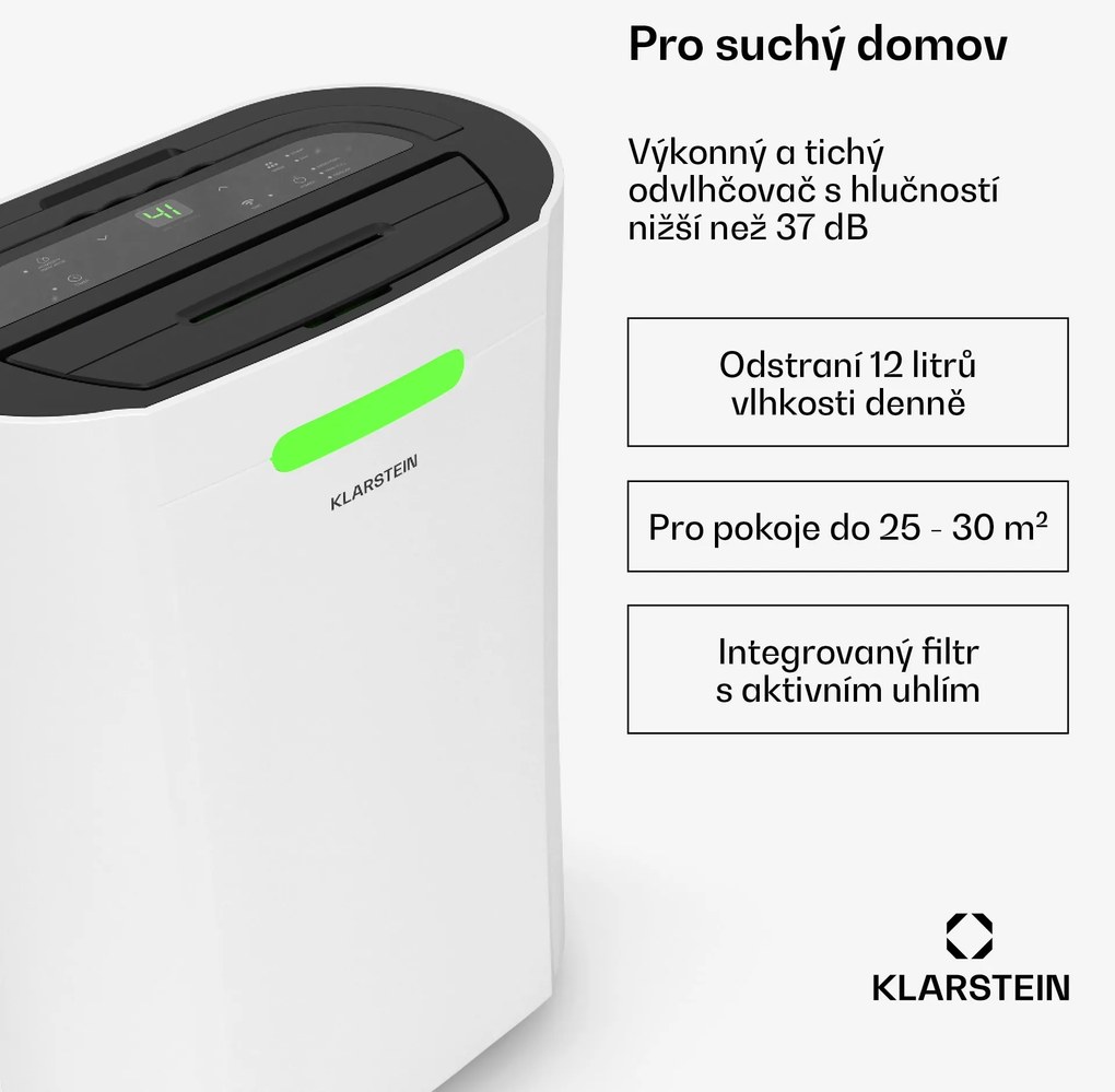 Klarstein AeroDry Smart 12 odvlhčovač vzduchu, 12 l/den, 18 m², senzor vlhkosti, ovládání pomocí aplikace, 135 m³/h