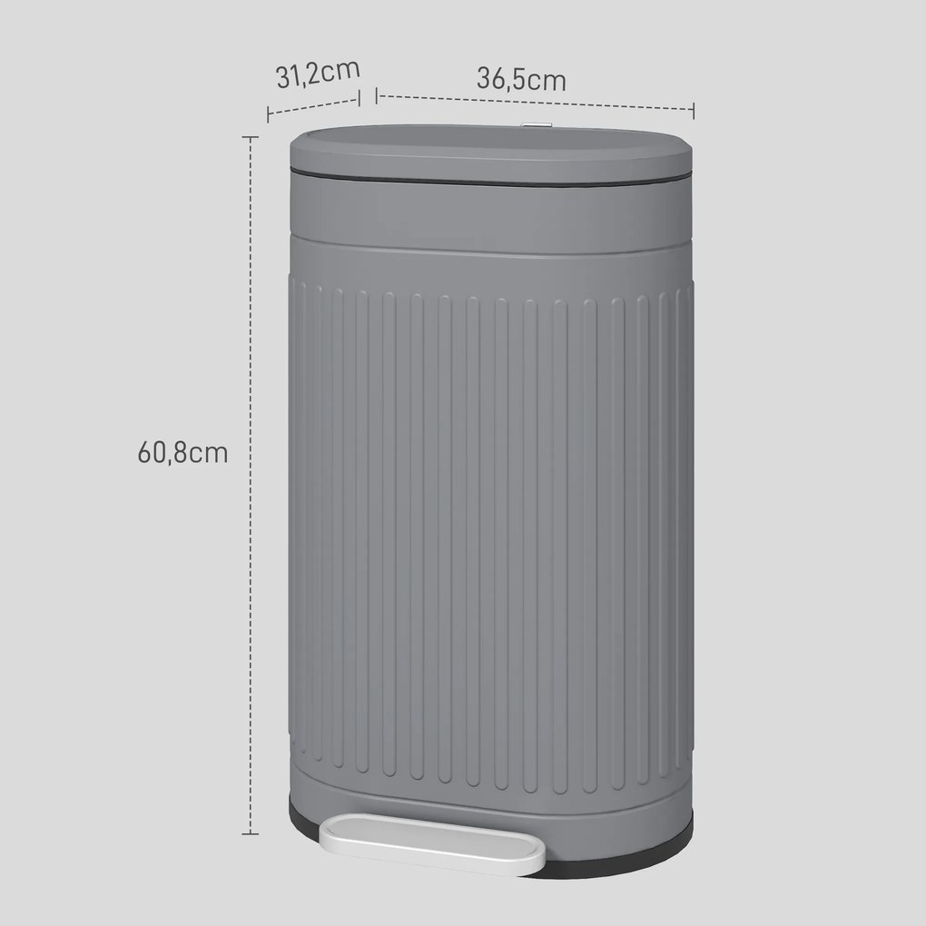 HOMCOM Odpadkový koš 30 l pedálový koš s víkem nožní pedál vyjímatelný vnitřní koš s funkcí soft-close 36,5 x 31,2 x 60,8 cm, šedý