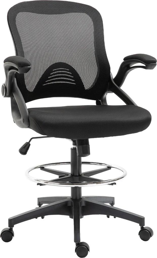 Vinsetto Ergonomická kancelářská židle s výklopnými opěrkami a nastavitelným kruhem pro nohy, výškově nastavitelná otočná židle s funkcí naklonění, sí
