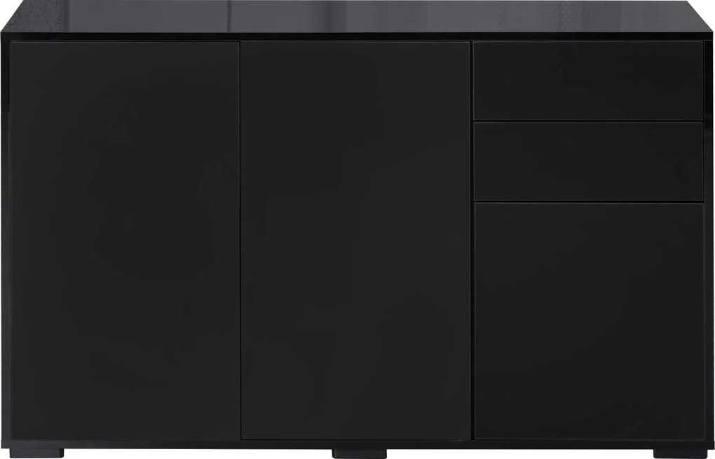 HOMCOM Buffet Skříň s Úložným Prostorem a 2 Zásuvkami, 3 Dveřmi, Nastavitelnou Policí, Dřevotřísková Deska, 117 x 36 x 74 cm Černá