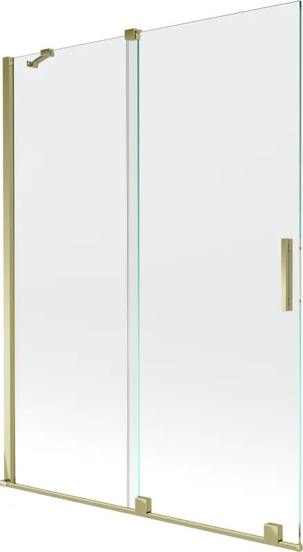 Mexen Velar, 2-křídlová posuvná vanová zástěna 130 x 150 cm, 8mm čiré sklo, zlatý lesklý profil, 896-130-000-01-50