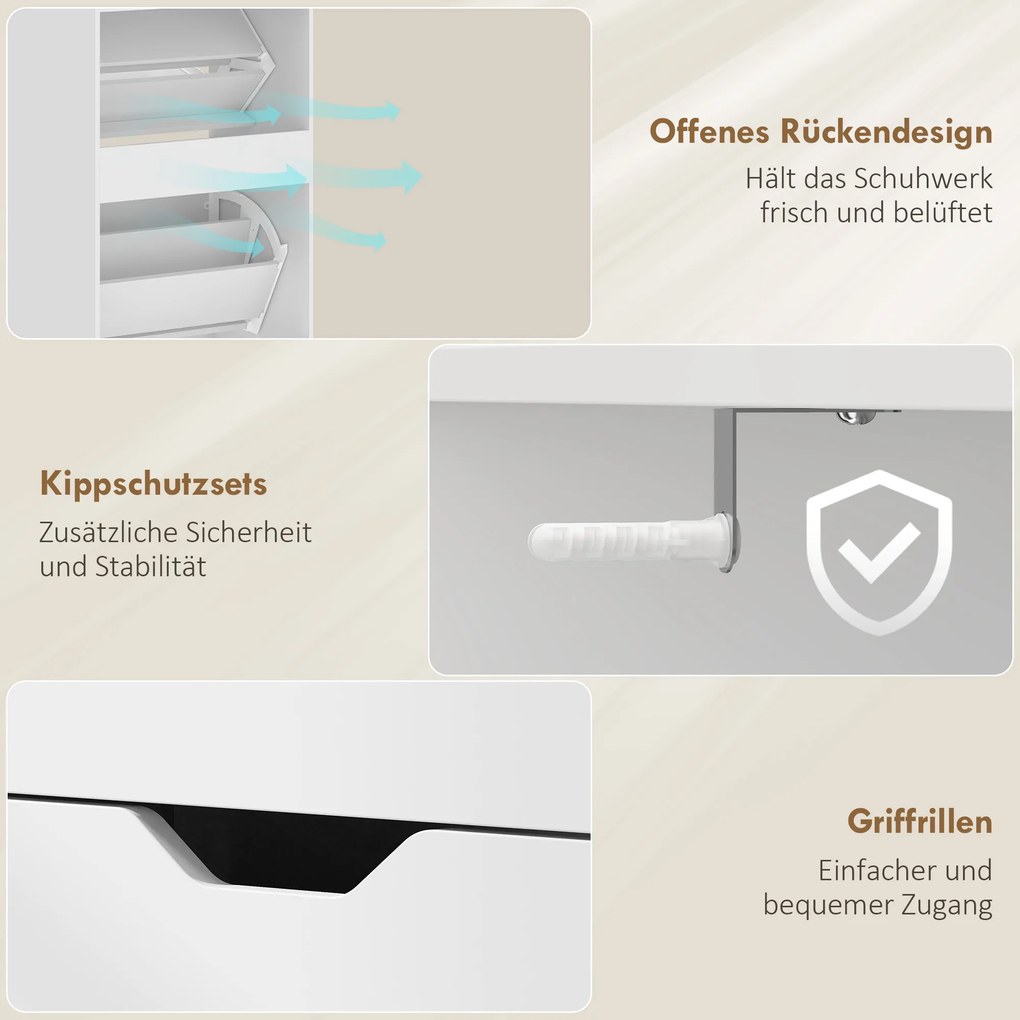 HOMCOM botník pro 12–18 párů, úzké úložiště s 3 výklopnými zásuvkami, otevřenou přihrádkou a nastavitelnými policemi, do předsíně, 60 × 26 × 140 cm, …