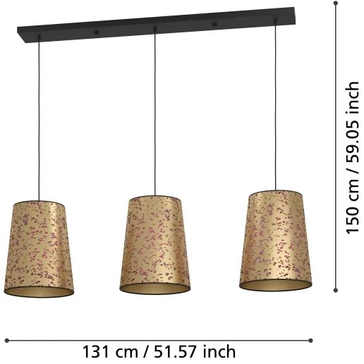 Eglo 390293 - Lustr na lanku CASTUERA 3xE27/25W/230V zlatá/růžová