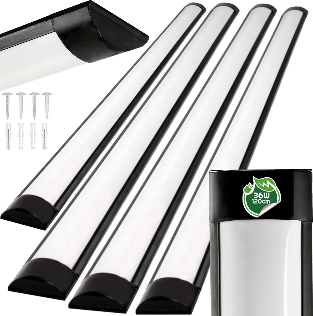 BERGE 4x LED garážová lampa 120cm 36W 3600lm černá 4500k