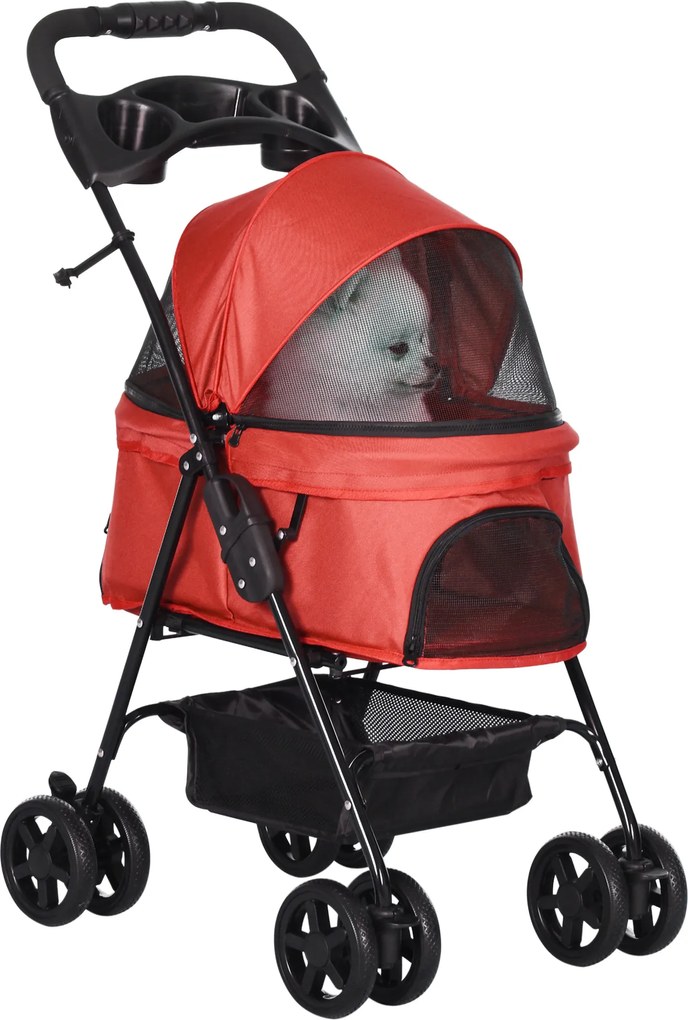 PawHut Dog Buggy skládací Oxford Red 67x45x96cm Malí psi a kočky | Aosom