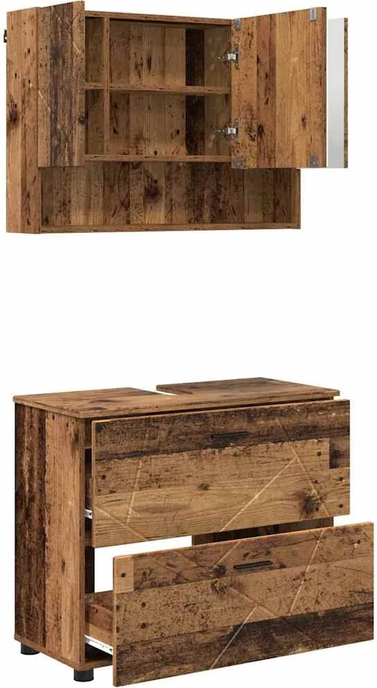 Sada koupelnového nábytku 2 ks Staré dřevo 76,5 x 35 x 64 cm 3393021
