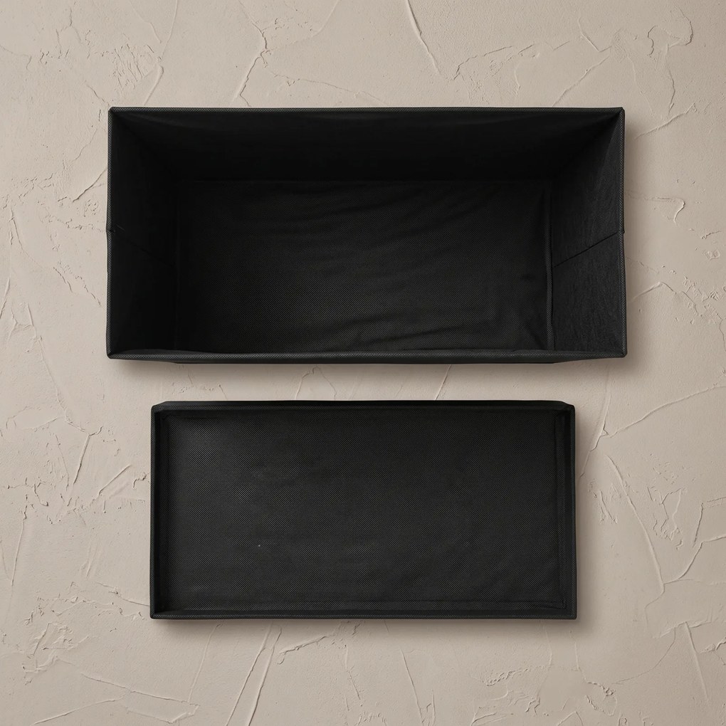 Obdélníkový taburet s úložným prostorem, skládací, 76 × 38 × 38 cm, černý