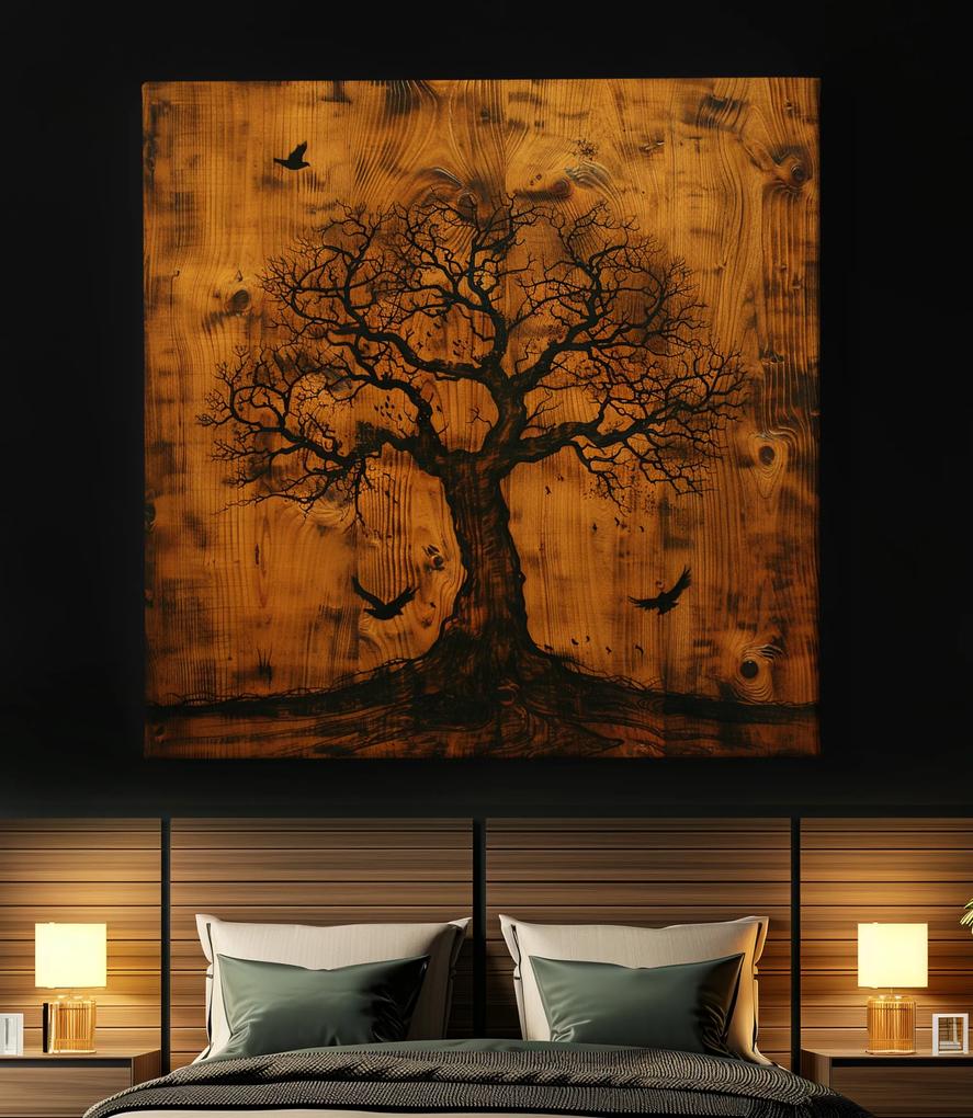 Obraz na plátně - Strom života Birdy, dřevo styl FeelHappy.cz Velikost obrazu: 100 x 100 cm