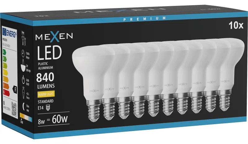 Mexen Nova 10x LED žárovka E14, R50, 8W, Teplá - 3000K, 840 lm - L103-E14-0830-01x10