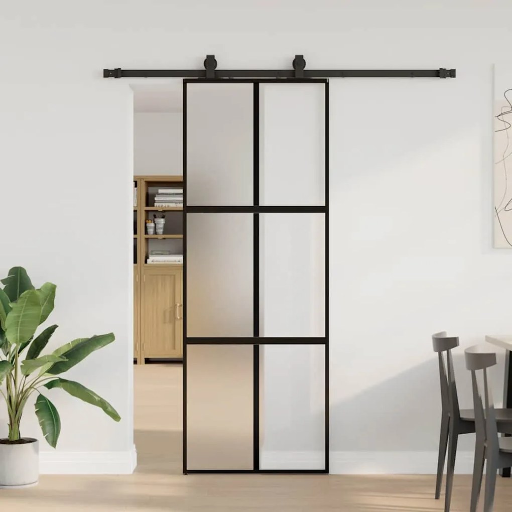 Posuvné dveře se sadou kování černé 76x205 cm Tvrzené sklo 3375820