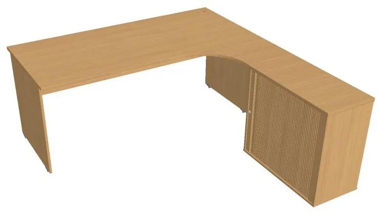 HOBIS Rohový kancelářský psací stůl UNI se skříňkou, 1800 x 2000 mm, levý, buk