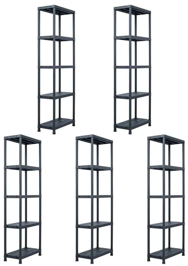 Skladové regály 5 ks černé 125 kg 60 x 30 x 180 cm plastové 276258