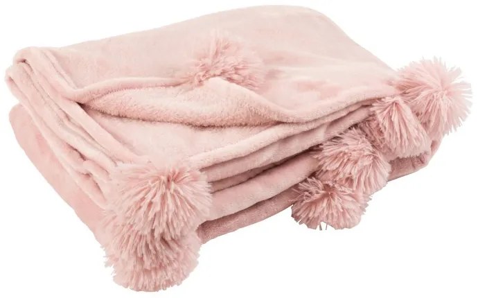 Růžový plyšový pléd Pompom s bambulemi baby pink -  130*170cm