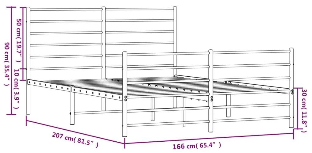 Kovový rám postele s hlavovým a nožním čelem černý 160 x 200 cm