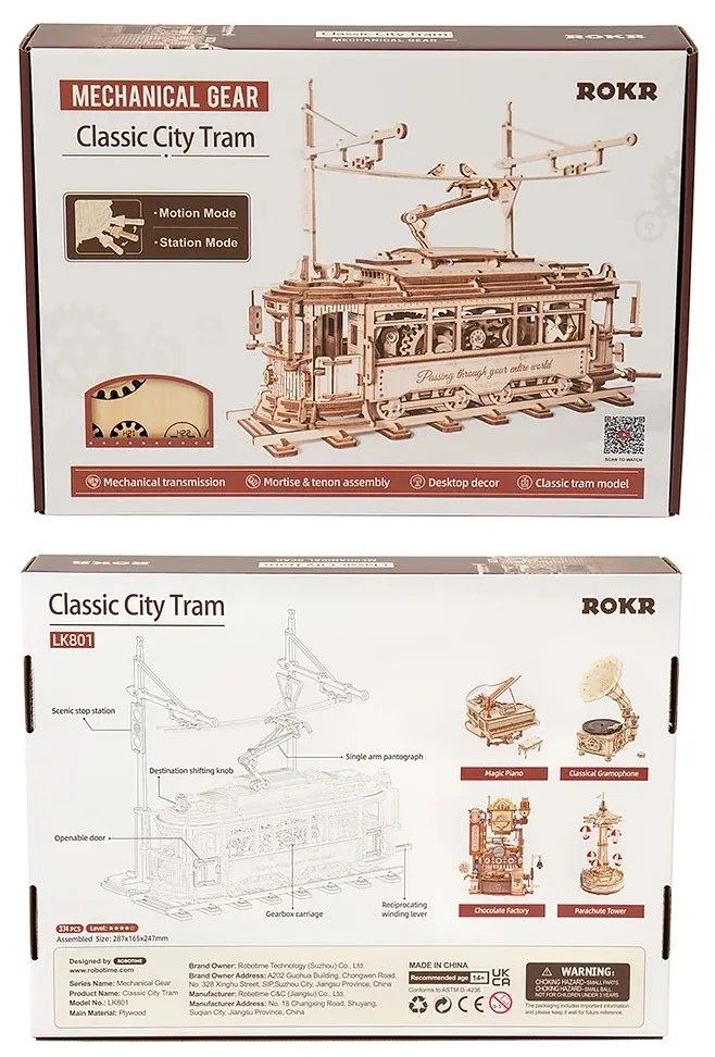 RoboTime 3D dřevěná mechanická skládačka Tramvaj