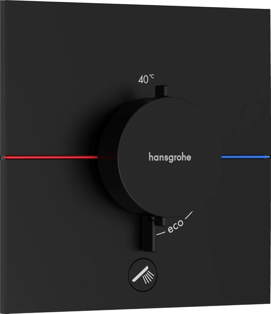 Hansgrohe ShowerSelect Comfort E, termostat pod omítku pro 1 spotřebič a další výtok, černá matná, HAN-15575670