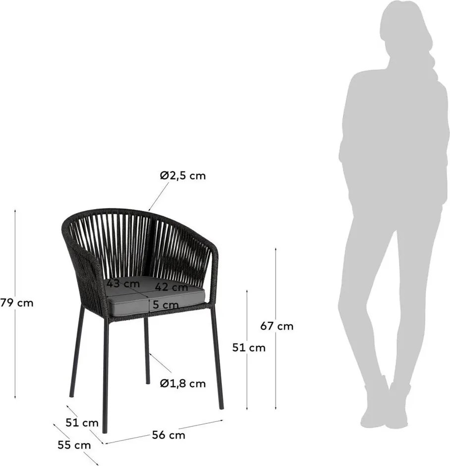 Černé kovové/polstrované zahradní židle v sadě 2 ks Yanet – Kave Home
