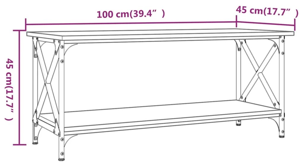 Konferenční stolek kouřový dub 100x45x45 cm kompozit a železo - Default Title