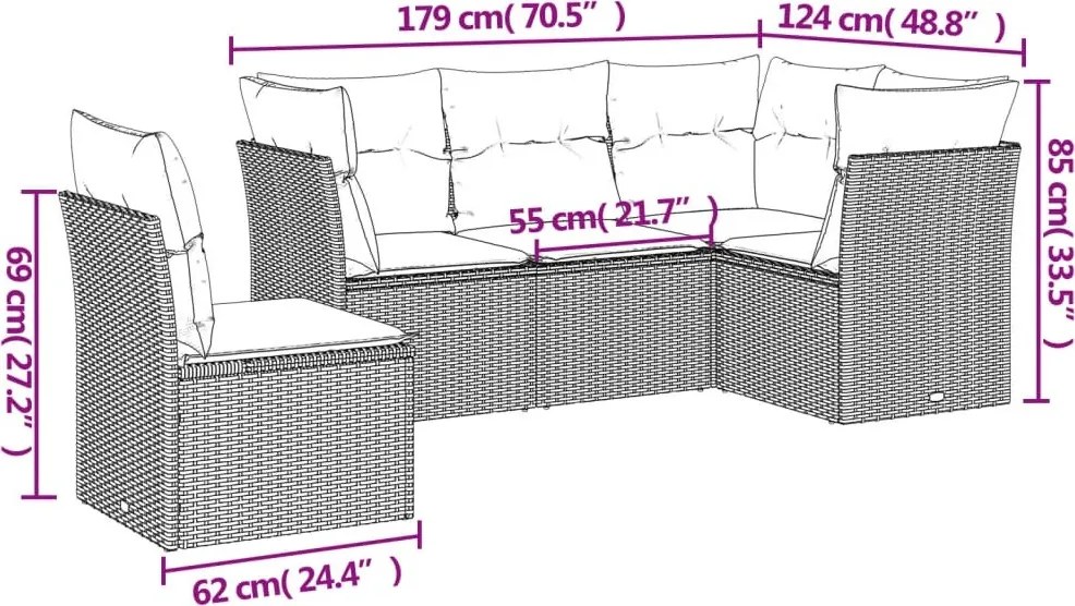 vidaXL 5dílná zahradní sedací souprava s poduškami polyratan [3249479] Barva: Hnědá a krémová