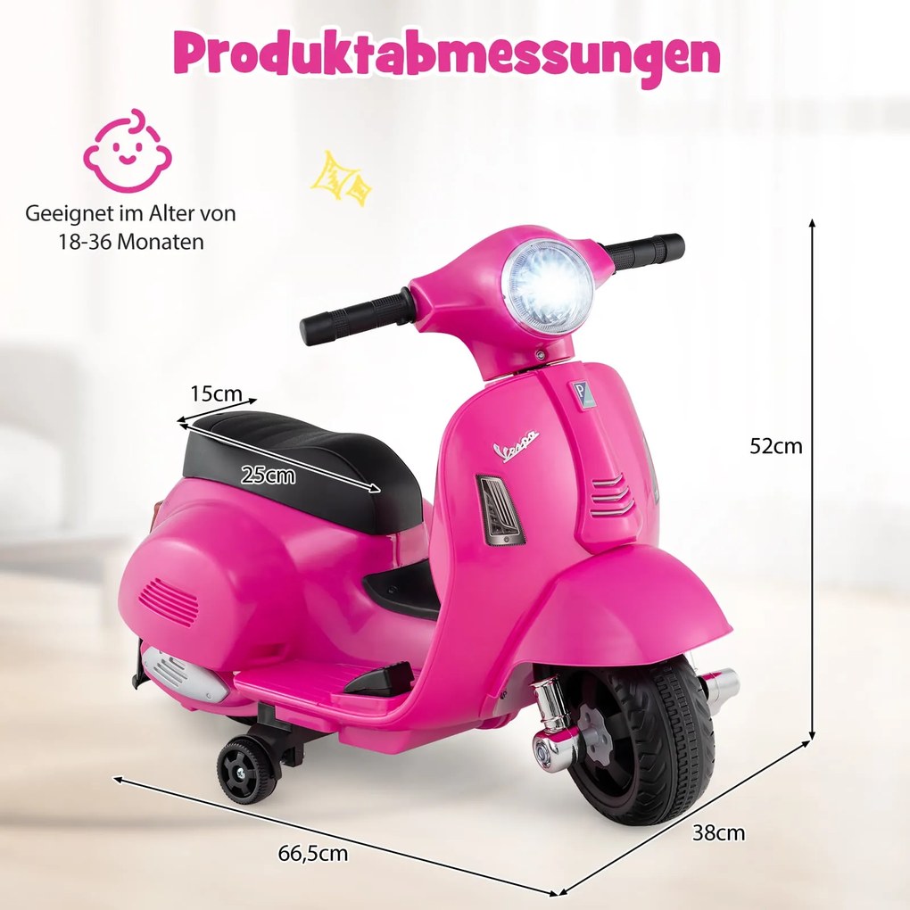 Costway Licencovaná dětská elektrická motorka Vespa 6 V bateriový motocykl s LED