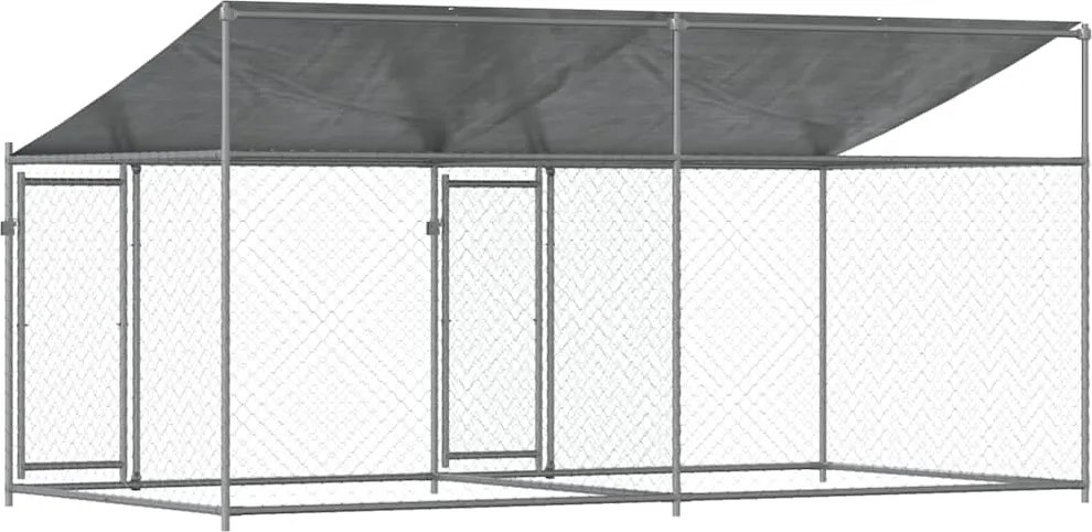 Klec pro psy se střechou a dvířky šedá 4x2x2 m pozinkovaná ocel 3209563