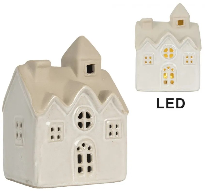 Béžový keramický svítící LED domek - 9*6*12 cm