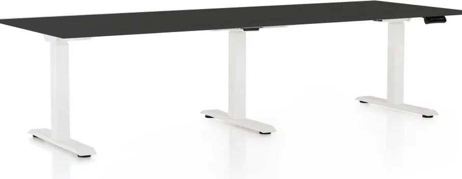 Výškově nastavitelný stůl OfficeTech Long, 240 x 80 cm, bílá podnož, černá